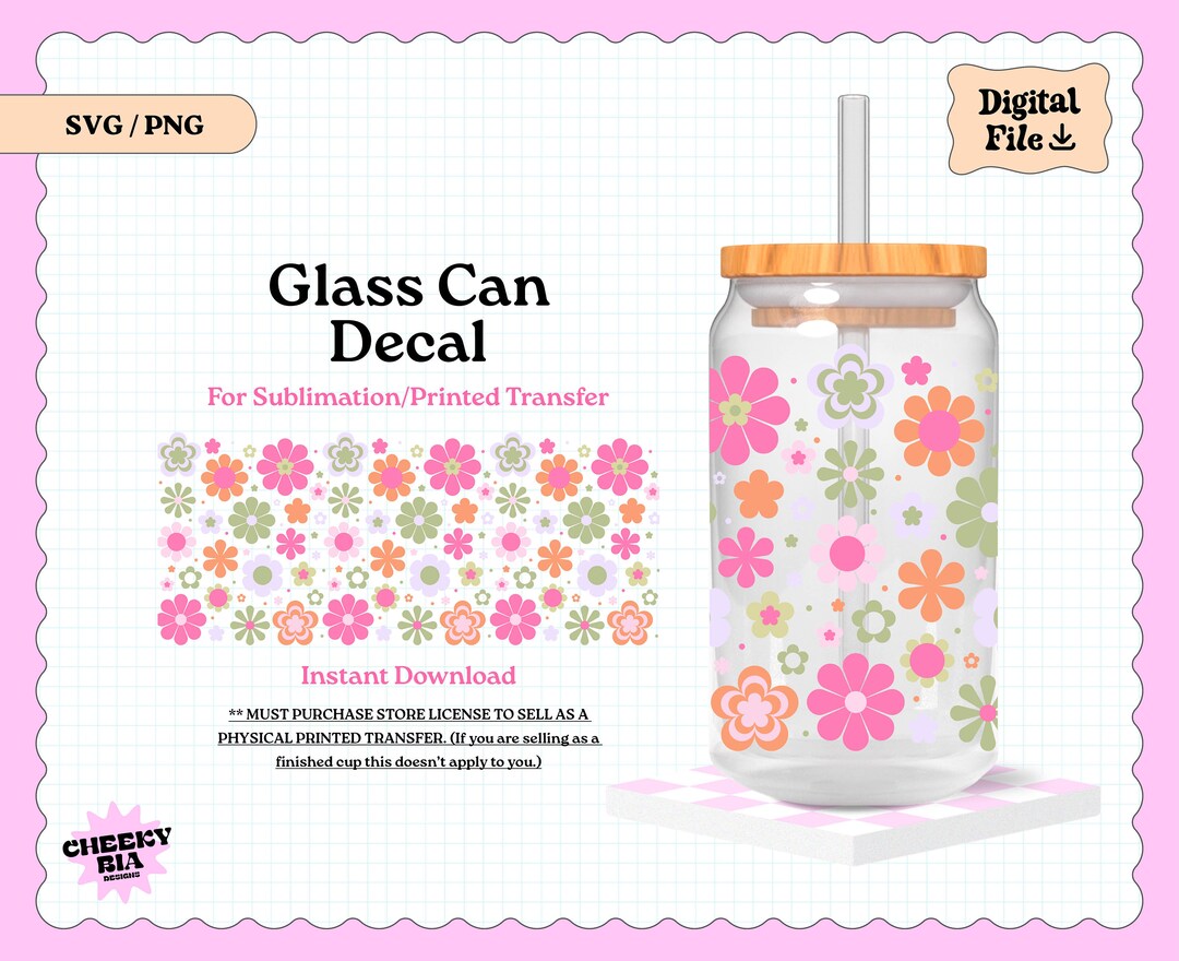 Retro Flowers Cup Wrap for Can Glass SVG | PNG | Cutie Design for ...