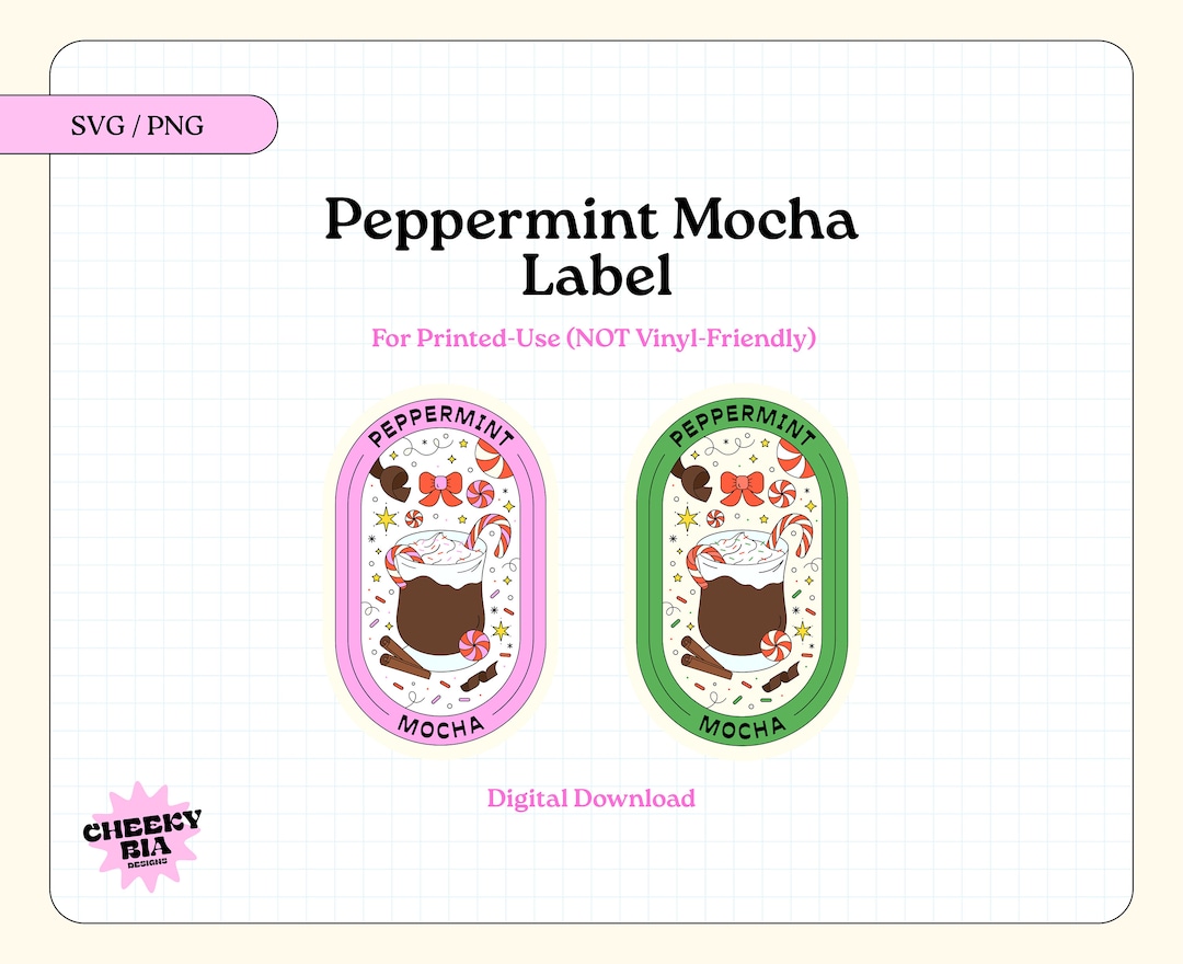 Peppermint Mocha Label Bundle SVG | PNG | Glass Cup | Christmas Holiday ...