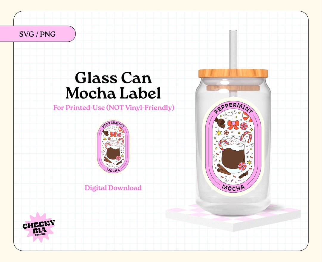 Peppermint Mocha Label SVG | PNG | Glass Cup | Christmas Holiday Drink ...