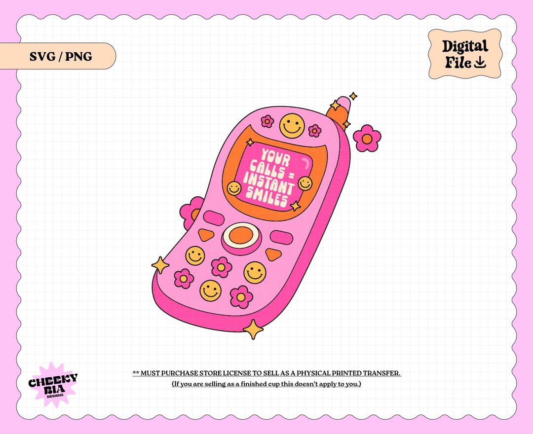 Retro Cell Phone | Happy | SVG | PNG | Cutie Design for Sublimation ...