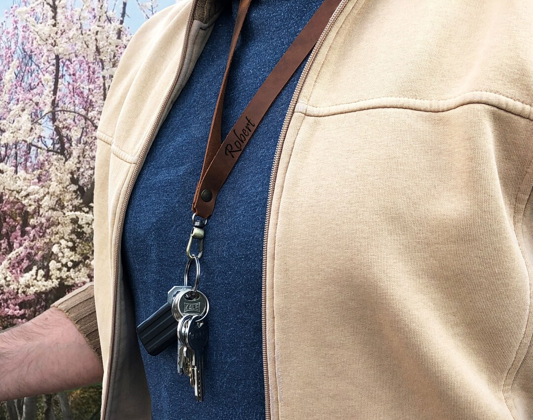 Personalized Leather Lanyard Keychain: Engraved ID Badge Holder - Etsy