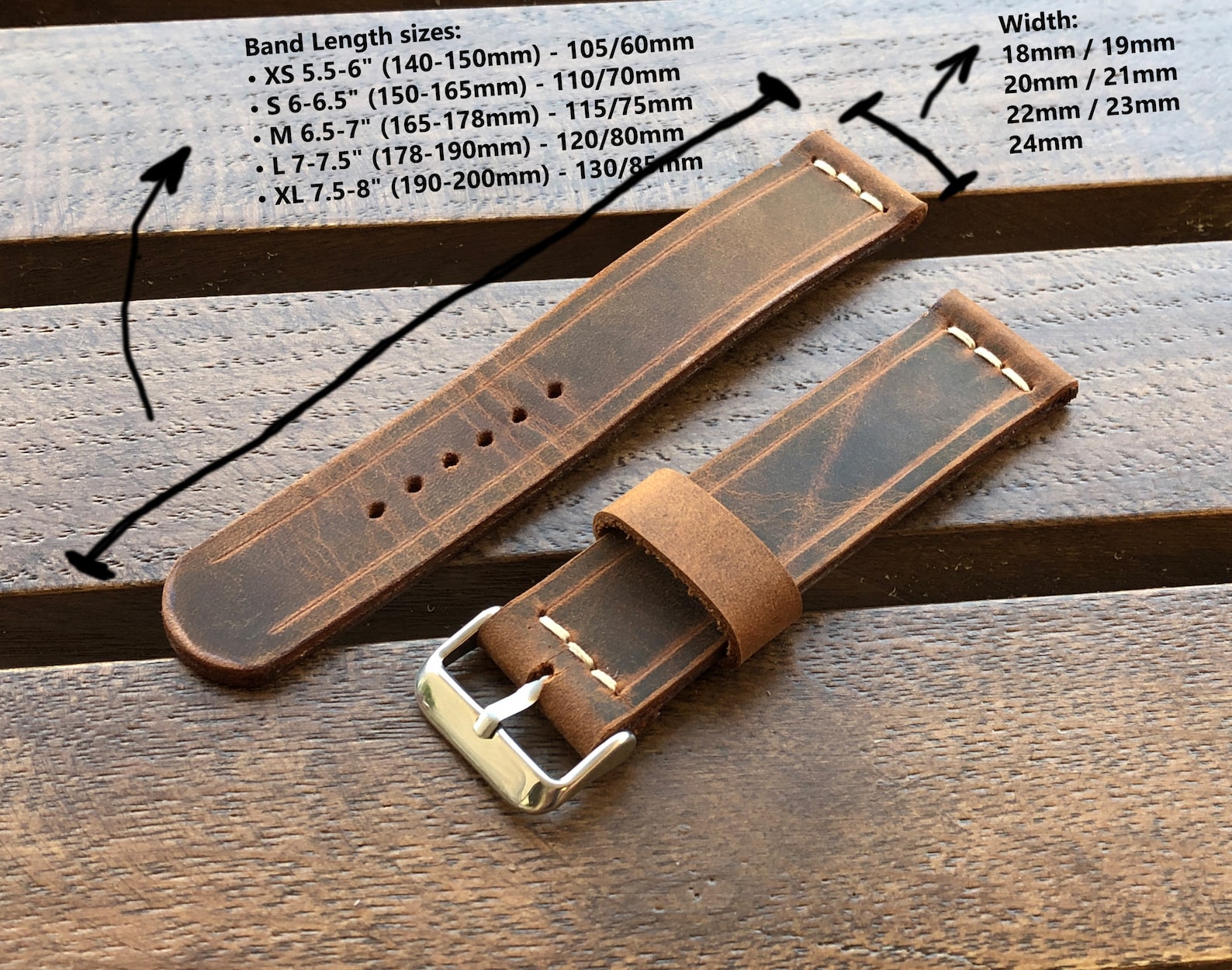 Personalized Leather Watch Band: Handmade Strap, 18-24mm - Etsy