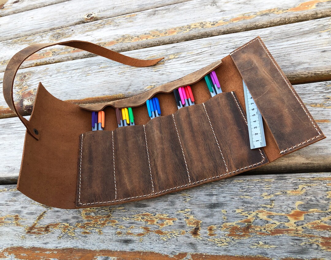 Leather Pencil Roll, Pencil Roll, Artist Roll, Pen Case, Gift for ...