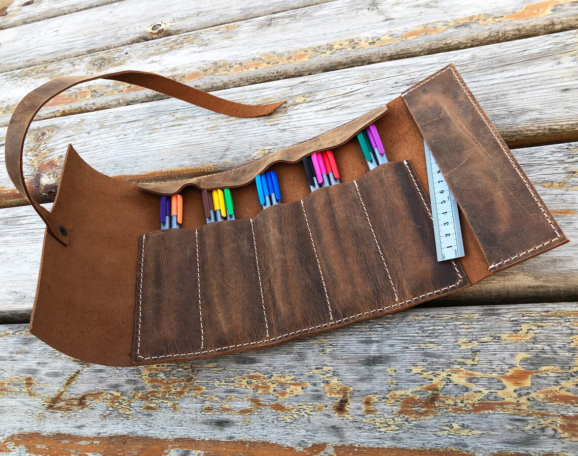 Leather Pencil Roll Pencil Roll Artist Roll Pen Case Gift | Etsy