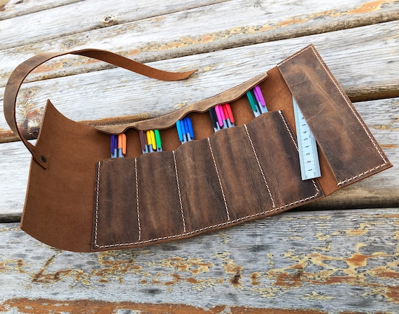 Leather Pencil Roll Pencil Roll Artist Roll Pen Case Gift - Etsy