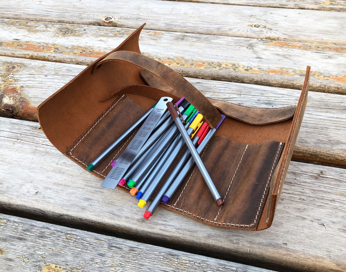 Leather Pencil Roll Pencil Roll Artist Roll Pen Case Gift | Etsy