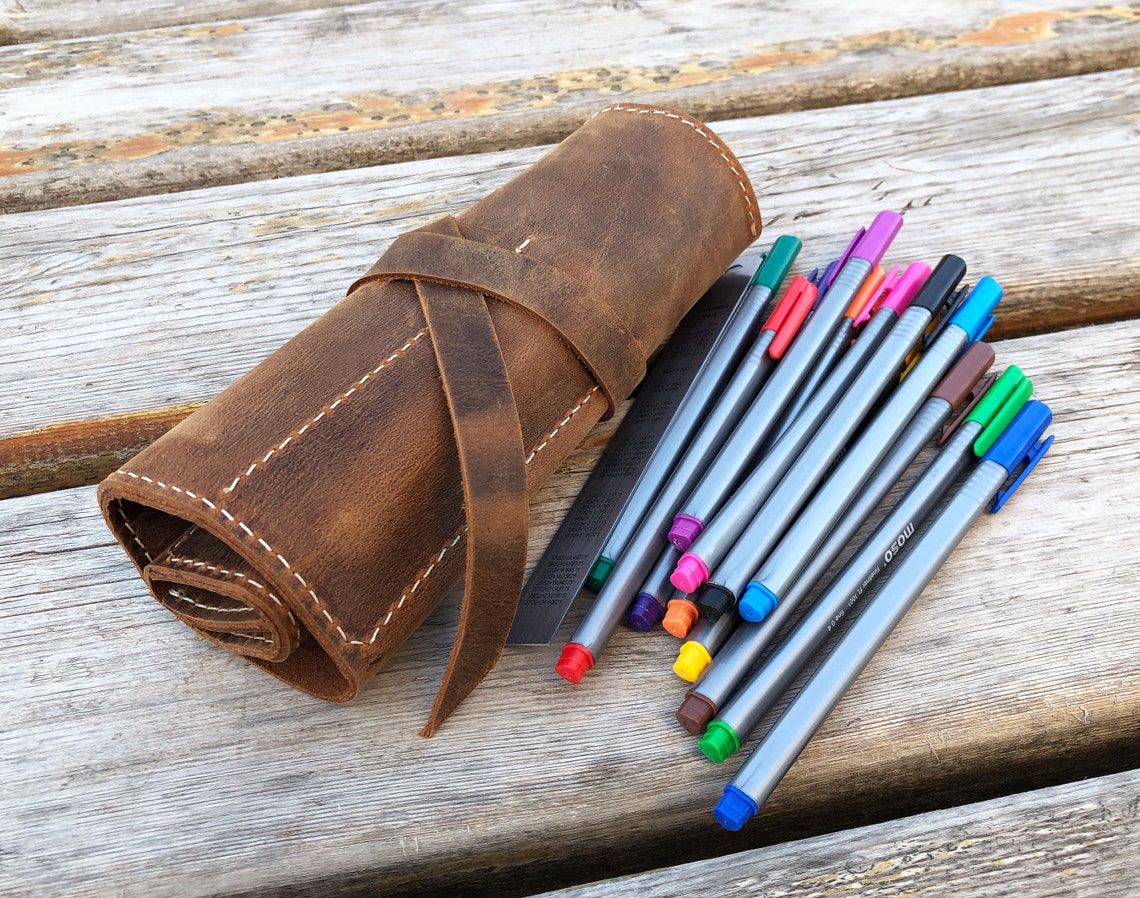Leather Pencil Roll Pencil Roll Artist Roll Pen Case Gift | Etsy