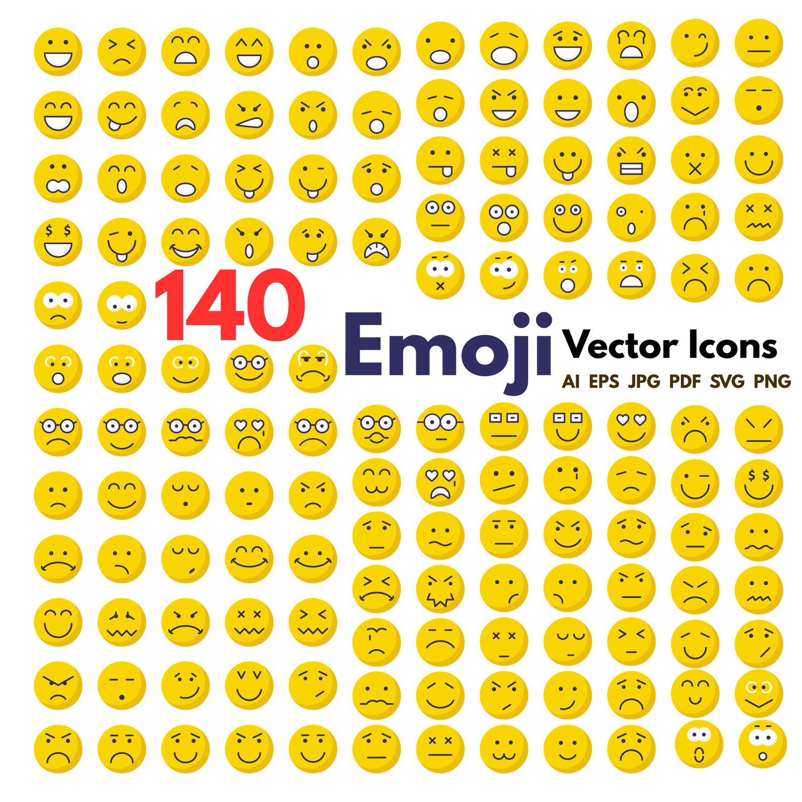 Emoji Color icons Emoji icons expression face emoticon | Etsy
