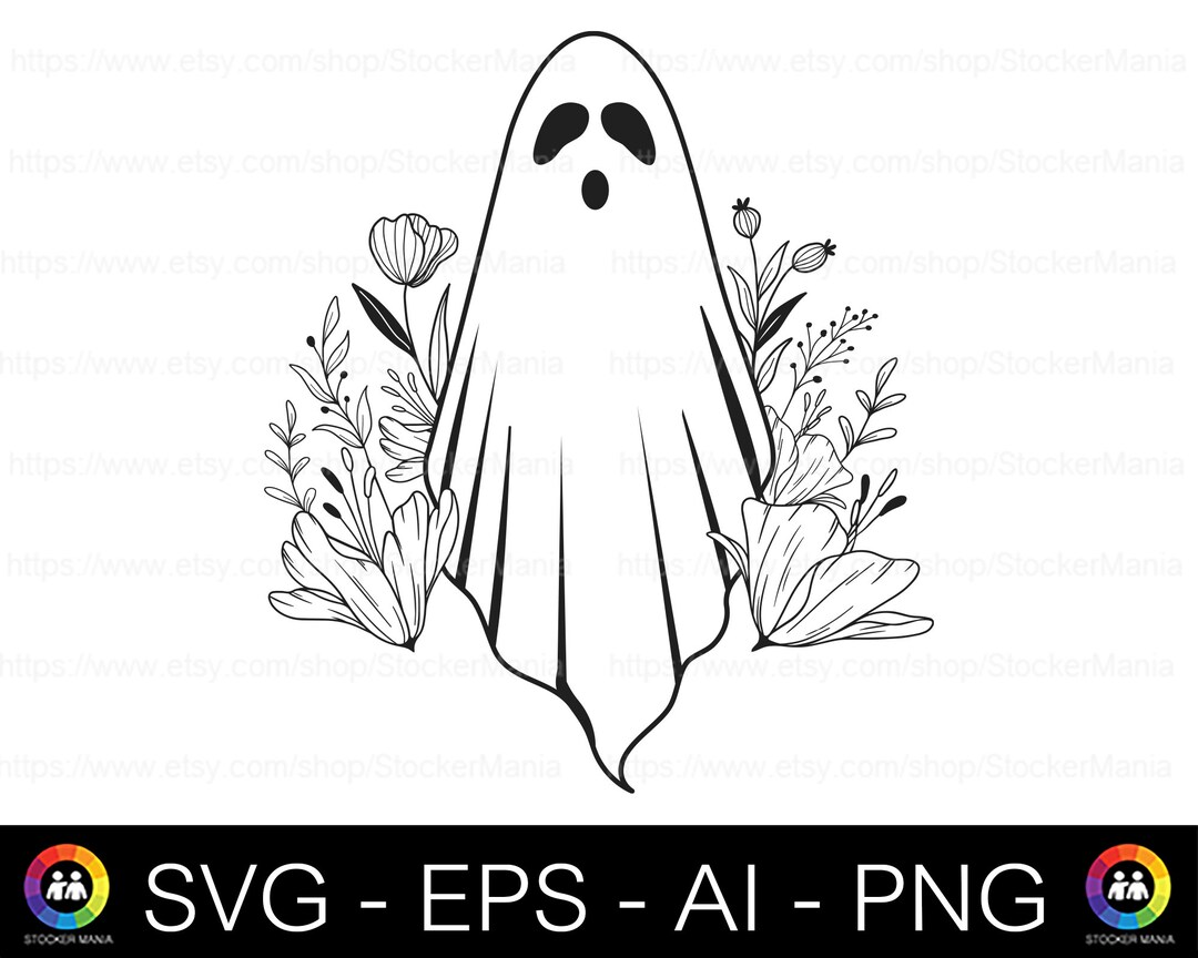 Lindo fantasma svg, Fantasma floral svg, Niños Halloween svg, Silueta ...