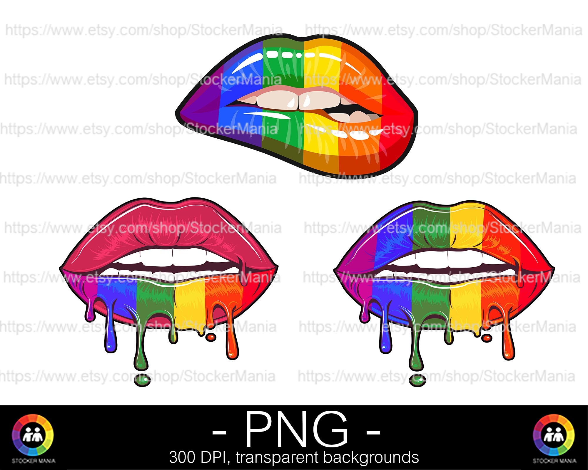 3 Style Lgbt Lips And Teeth Lgbt Pride Lips Png Dripping Lips Lip