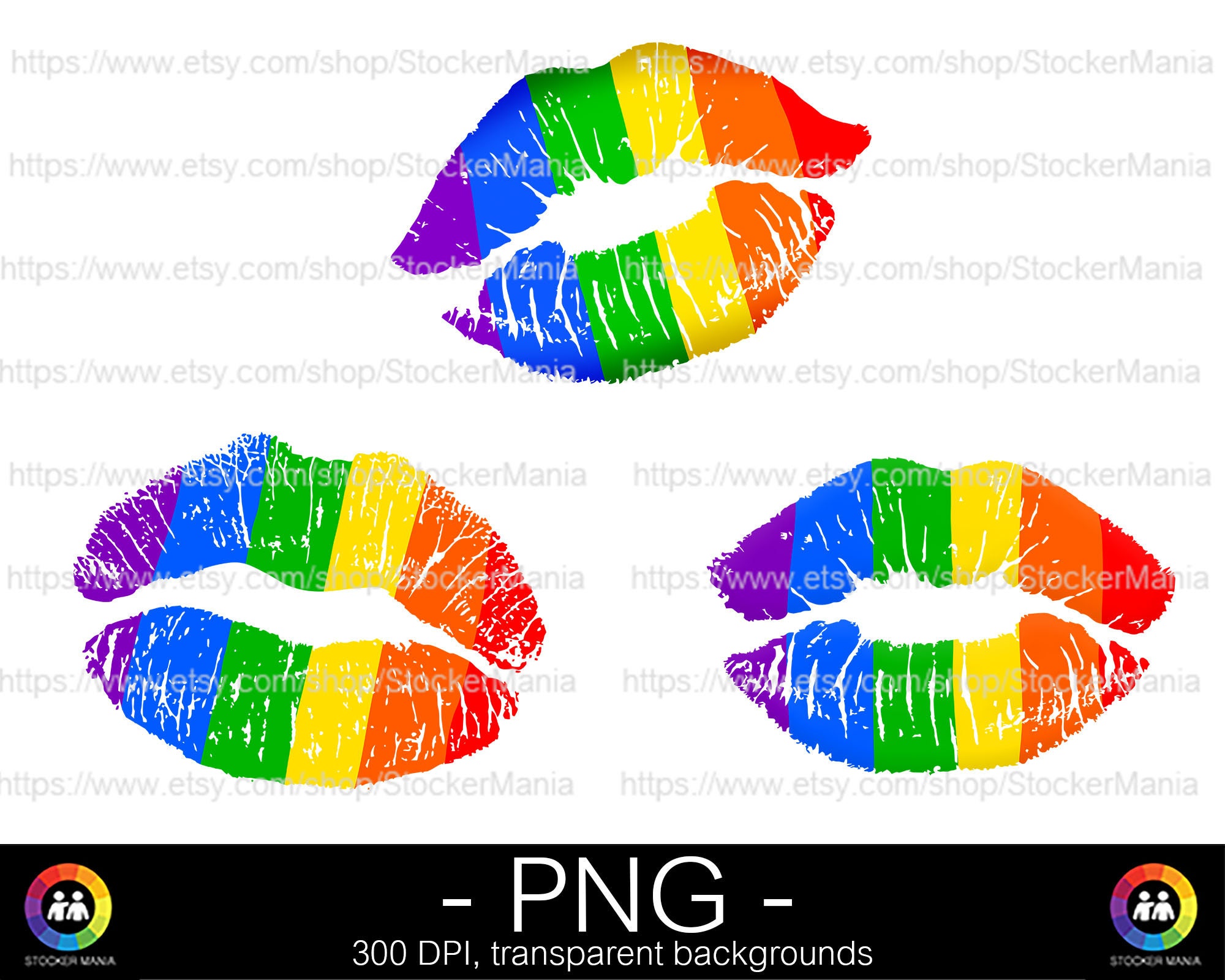 Lgbt Lips Set Of 3 Png Pride Lips Dripping Lips Lip Print Etsy France