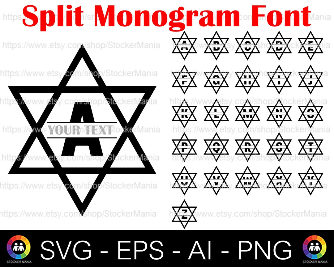 Split Monogram Alphabet A to Z, SVG, ESP, PNG, Ai Files, Personalized ...