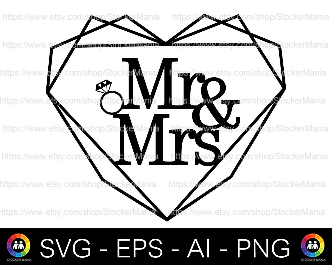 Mr and Mrs cake topper para boda svg png ai psd Corazón y - Etsy México