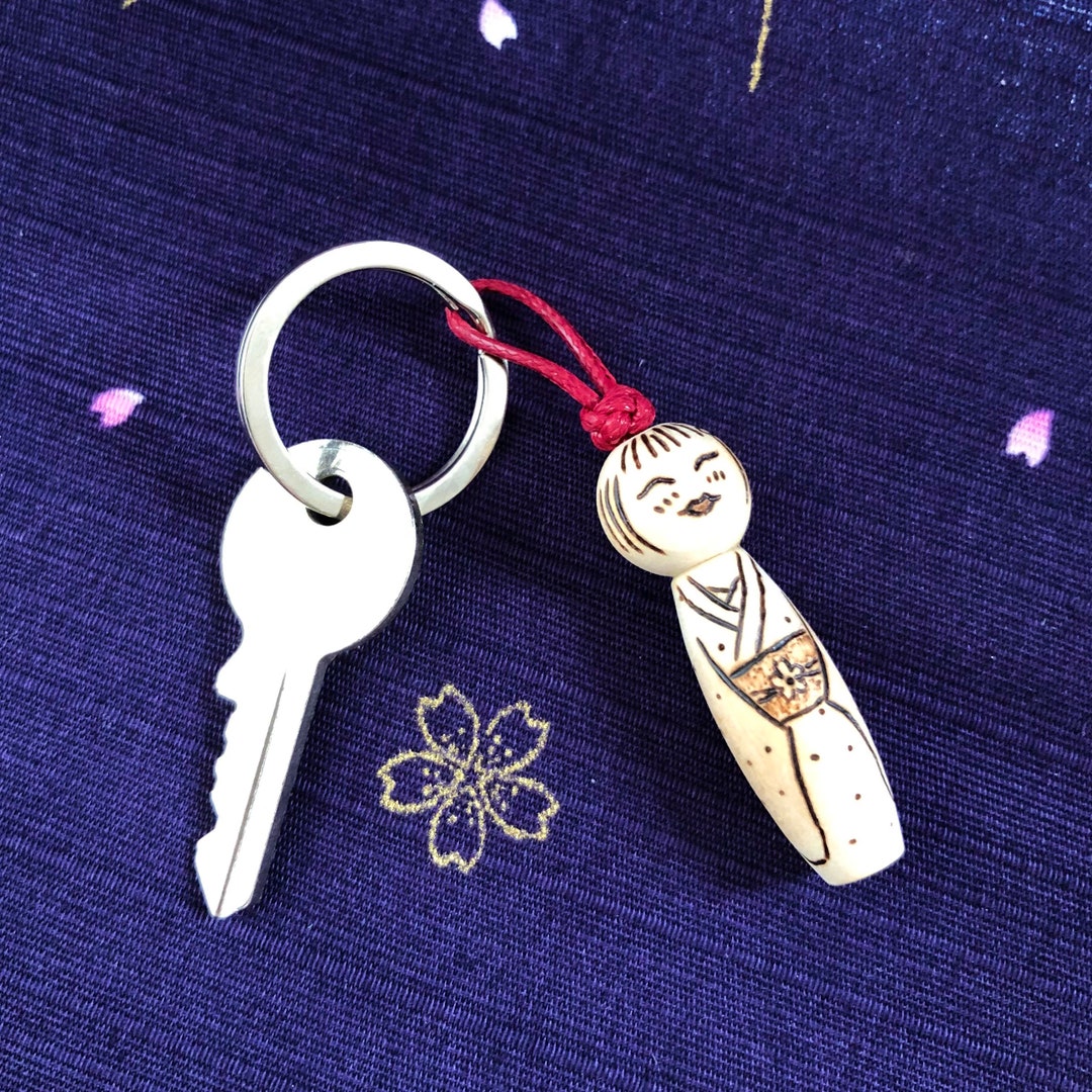 Keychain Kokeshi Burned Wood - Etsy