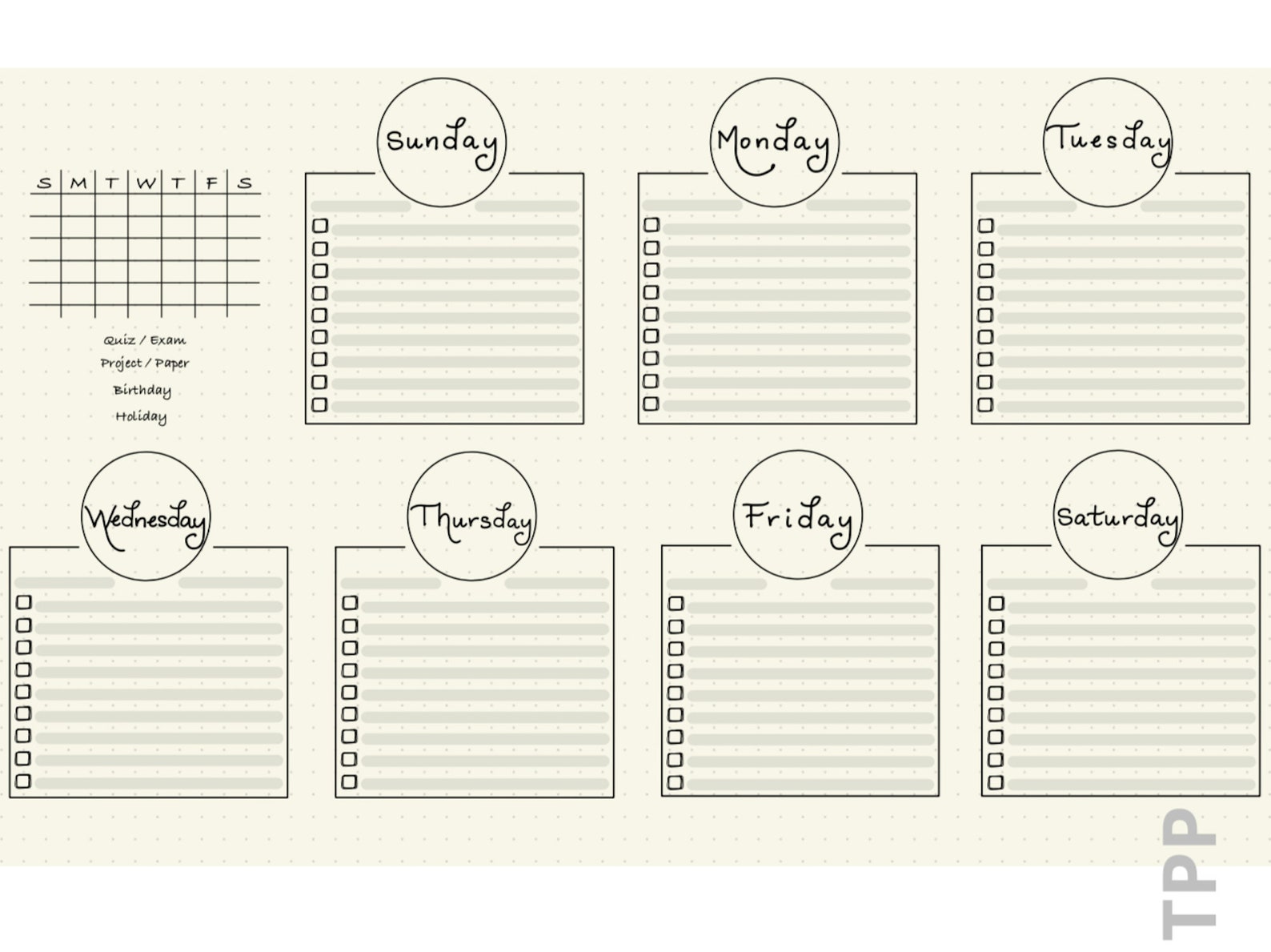 Weekly Planner Blank_Black and White | Etsy