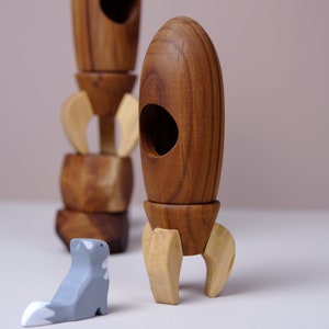 Handcrafted Wooden Rocket Toy, Spaceship | Mini Figurine Wood Toys ...