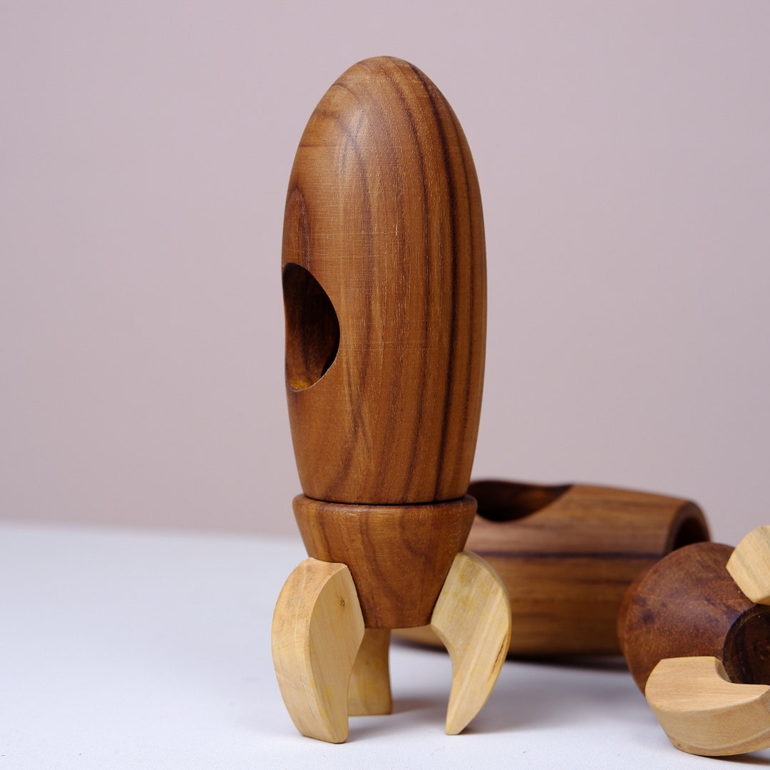 Handcrafted Wooden Rocket Toy, Spaceship | Mini Figurine Wood Toys ...