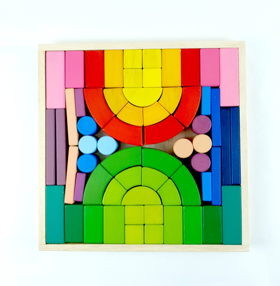 Montessori Wooden Block Set: 62 Piece Stacking Toy for Toddlers - Etsy