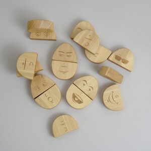 Wood Emoji Blocks, Face Express Emotion Mix & Match Face Puzzle Toy for ...