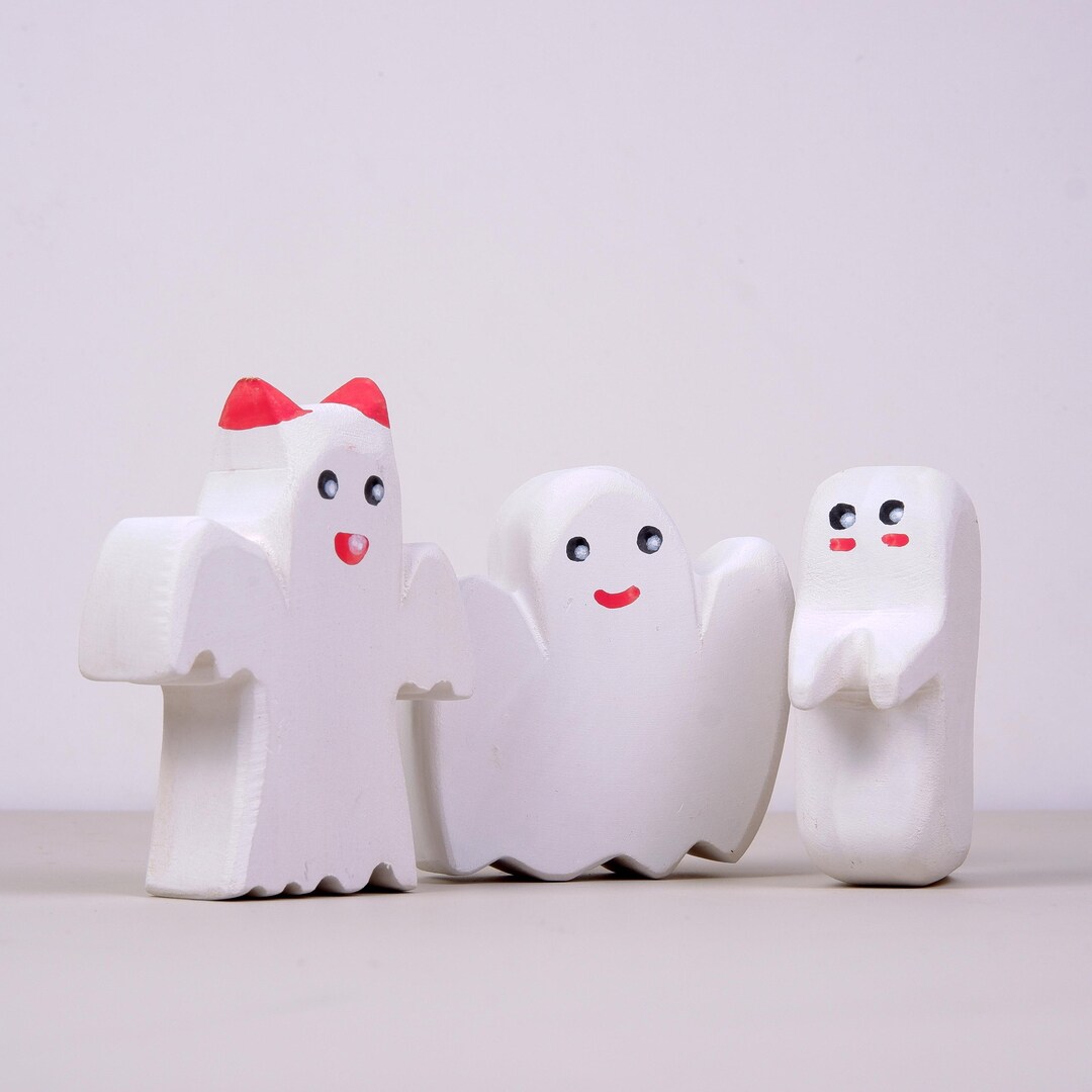 Hand-painted Wooden Ghost Figurines: Halloween Nursery Decor, Set of 3 ...