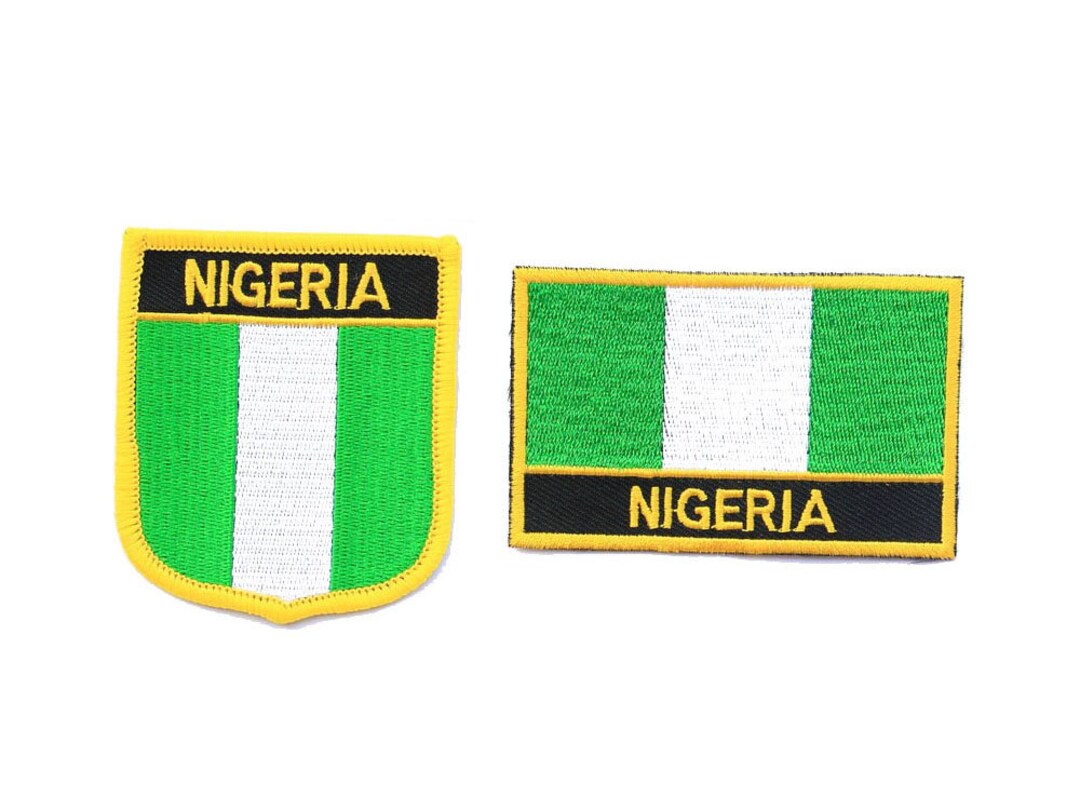 2pcs Nigeria National Flag Embroidered Iron On Badge Applique Patch Rectangle and Shield 2pcs ...