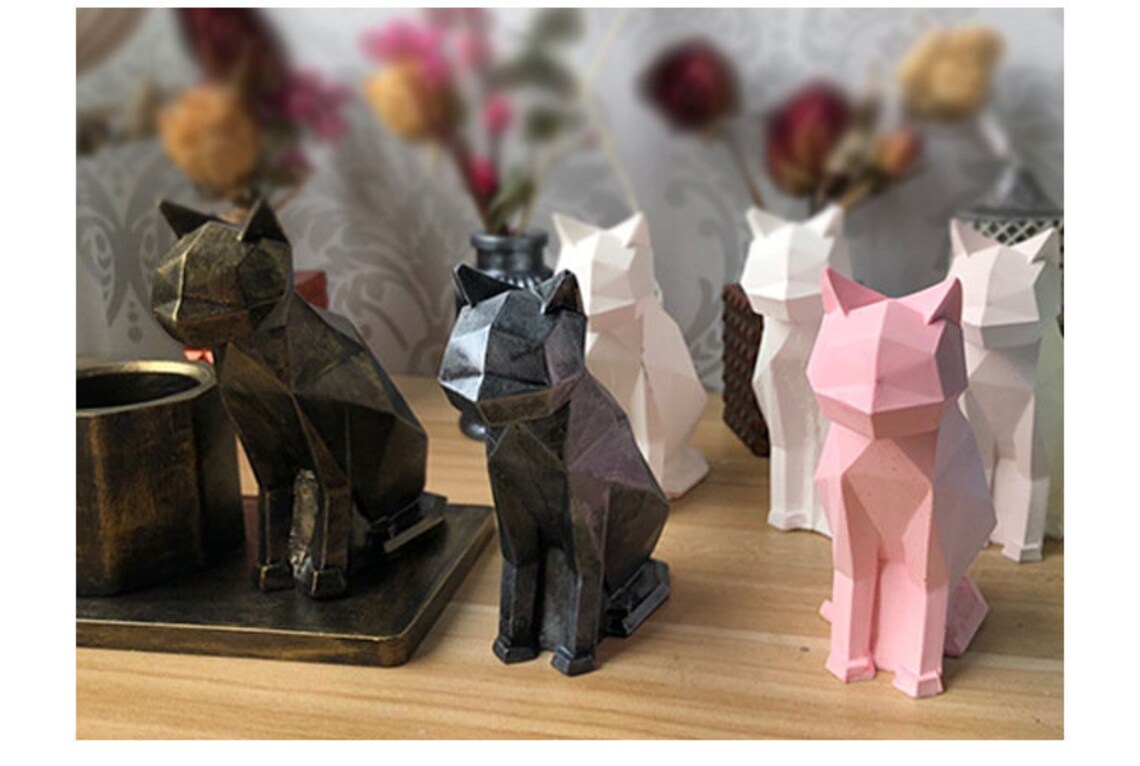 3D Geometric Cat Shape Silicone Molddiy Cute Cat Plaster Soap | Etsy