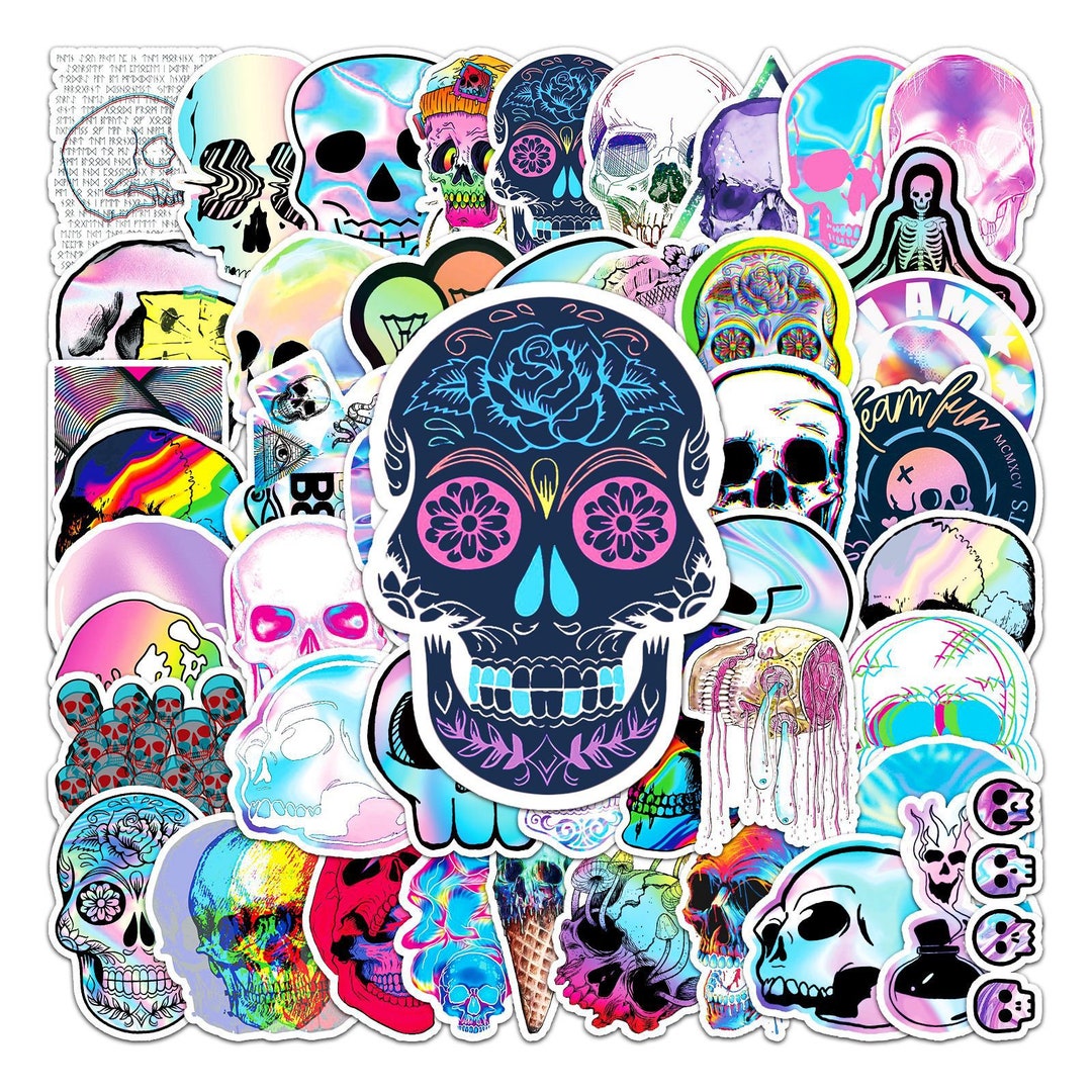 Holographic Skull Decal Vinyl Stickers 50PCS Carton Stickers - Etsy