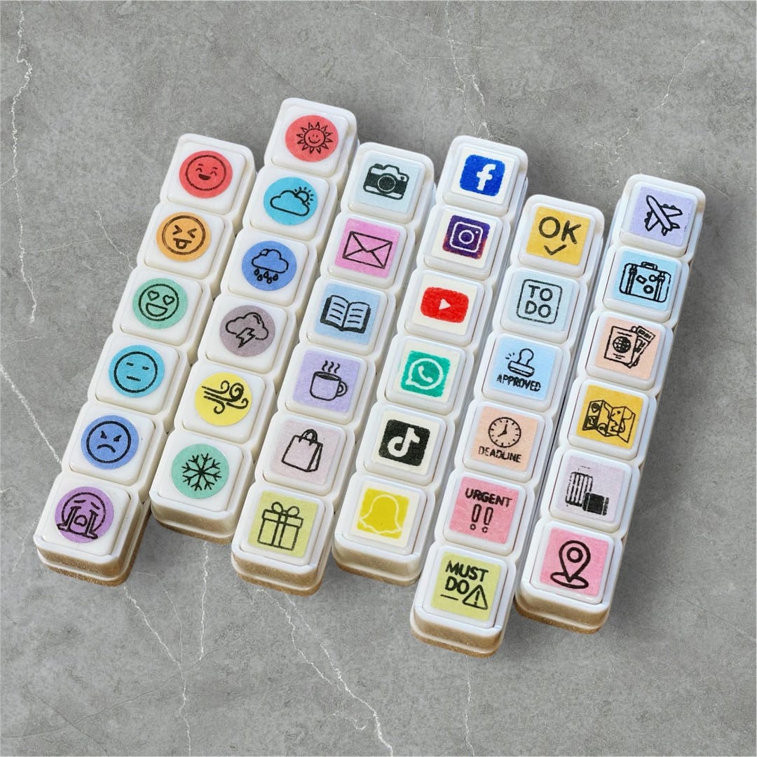 Mini Stamp Set - 6 Connected Stamps | Weather, Mood, Travel, To-do ...