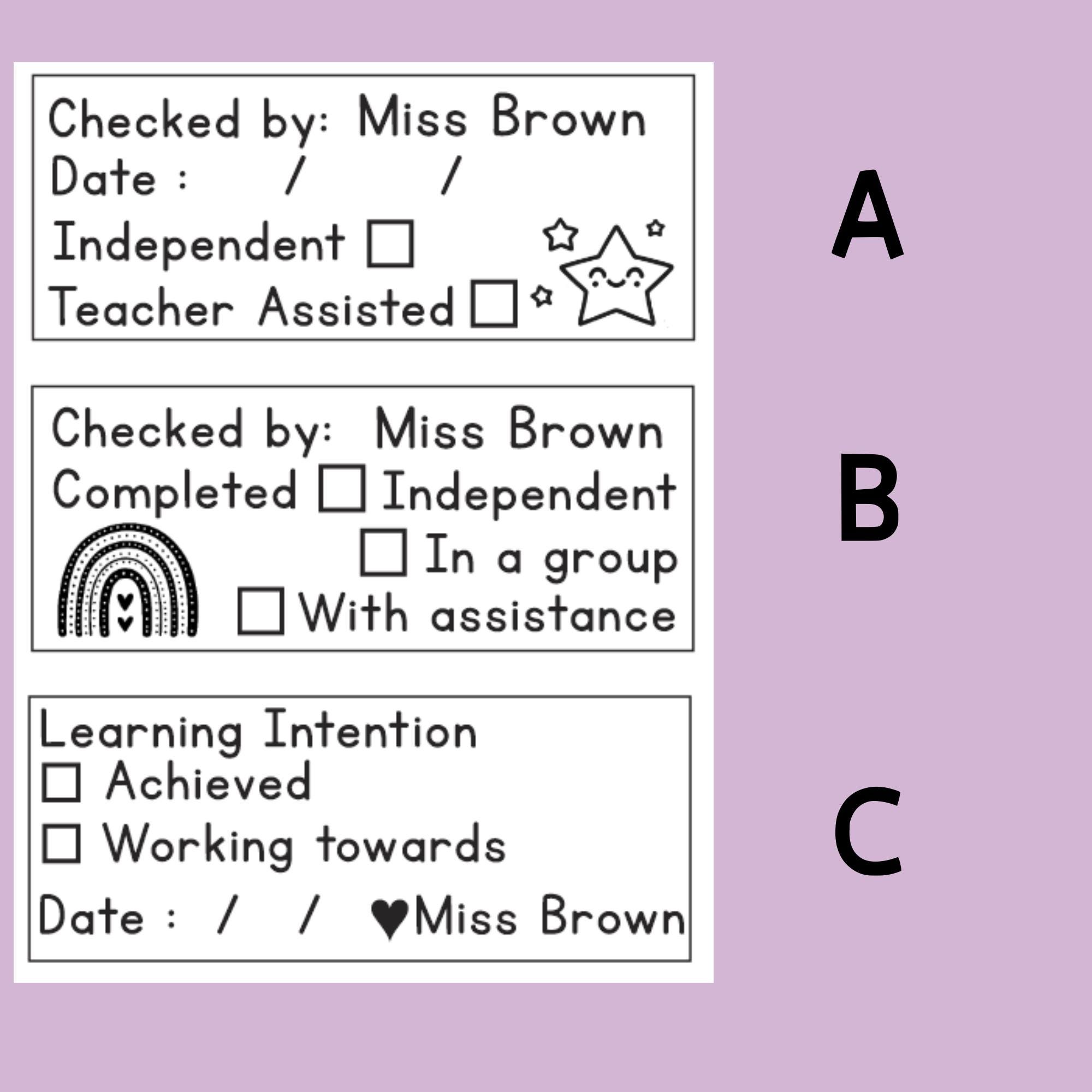 Personalised Teacher Checked Stamp, Checked by With Teacher Name Stamps ...