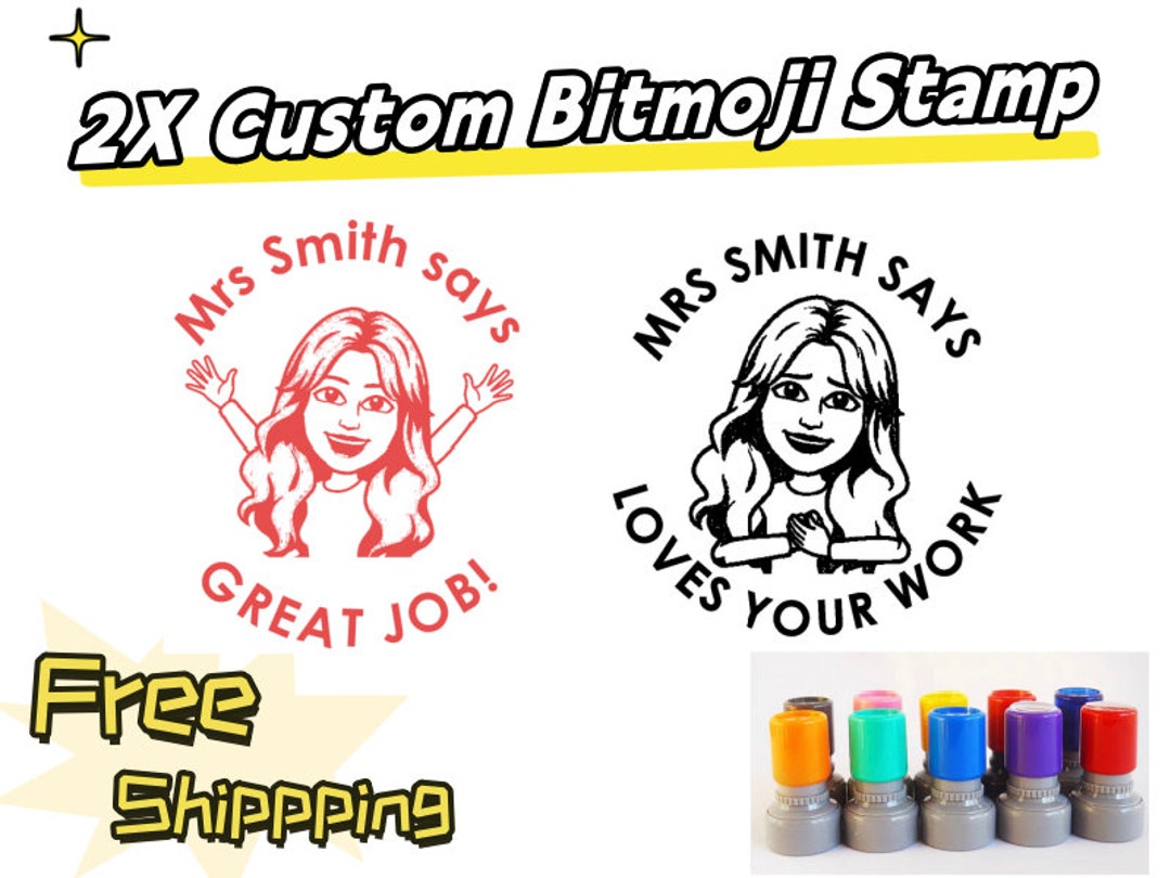 2pcs Custom Bitmoji Teacher Stamp Personalized Teacher Stamp With Bitmoji Design Pre Inked Self