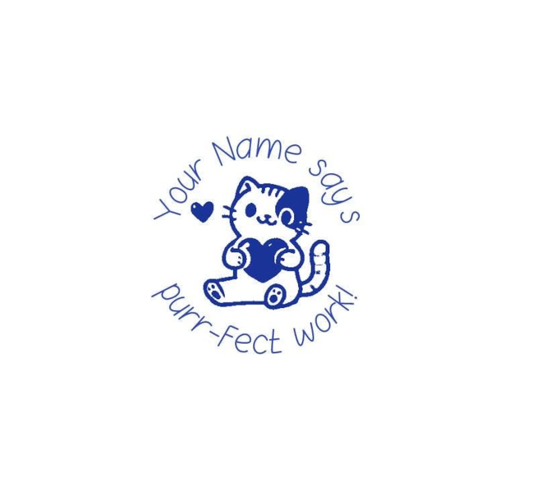 Custom Teacher Name Stamp - Purr-fect Work! Cat Personalized Teacher ...