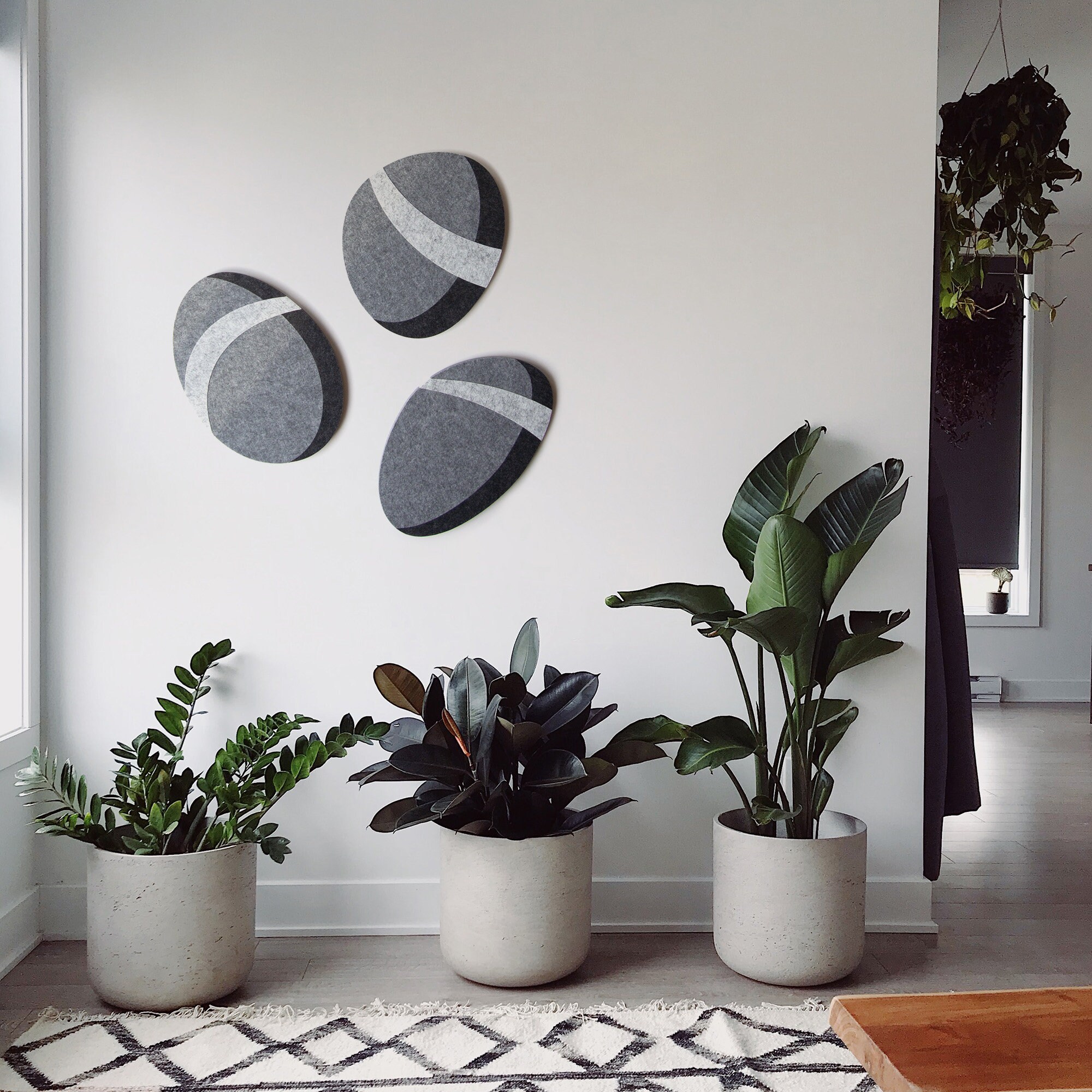 Set of 3 Grey Felt Pin Boards, Pebble Wall Decor, Office Organizer ...