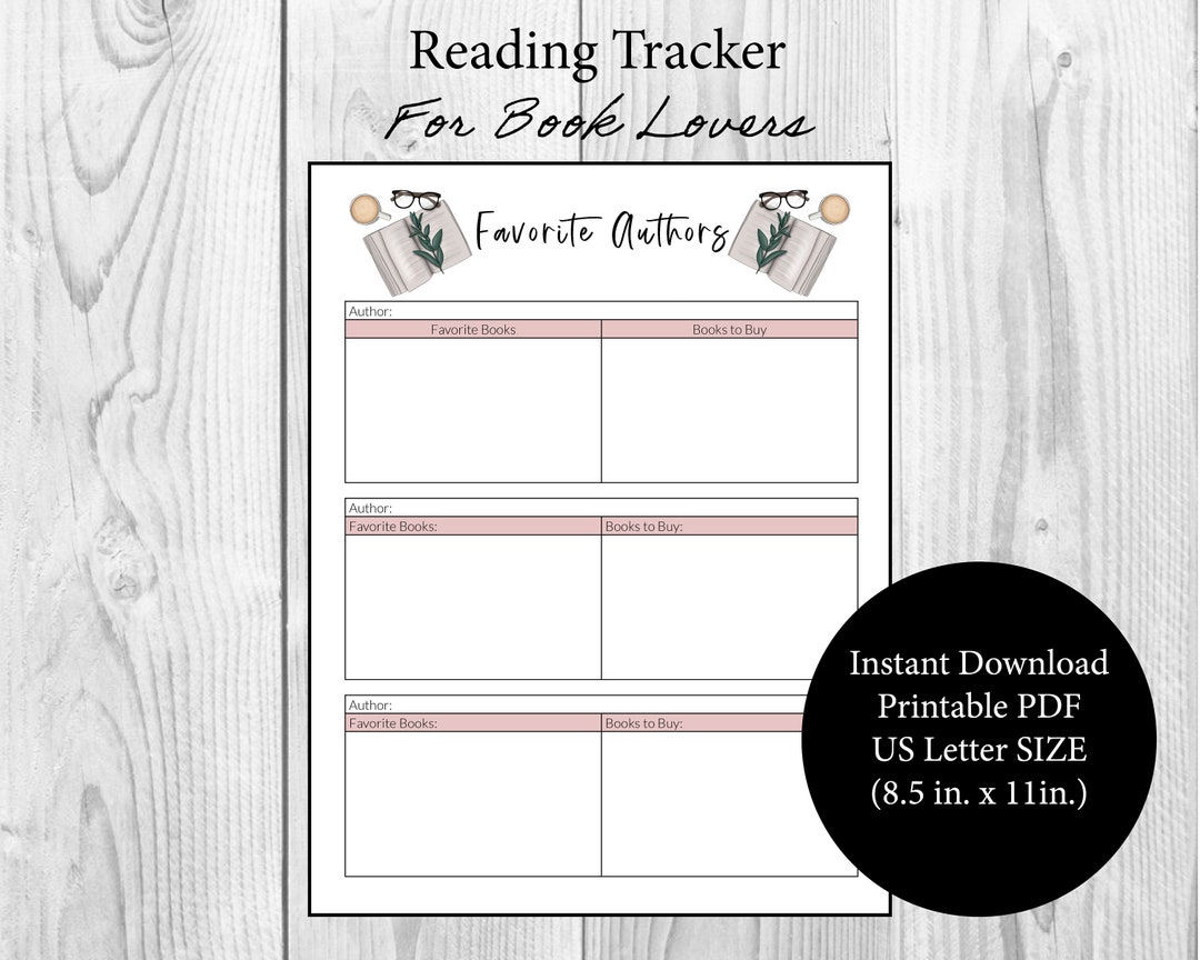 Favorite Authors Tracker Planner Insert US Letter Size PDF - Etsy