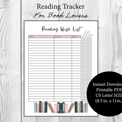 Reading Wish List Tracker Planner Insert US Letter Size PDF - Etsy