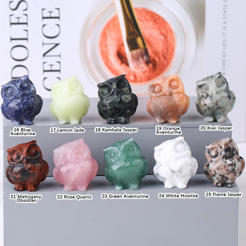1.5‘’carved Owl Figurine, Hand-carved Stone Animal Artwork,34 Various ...