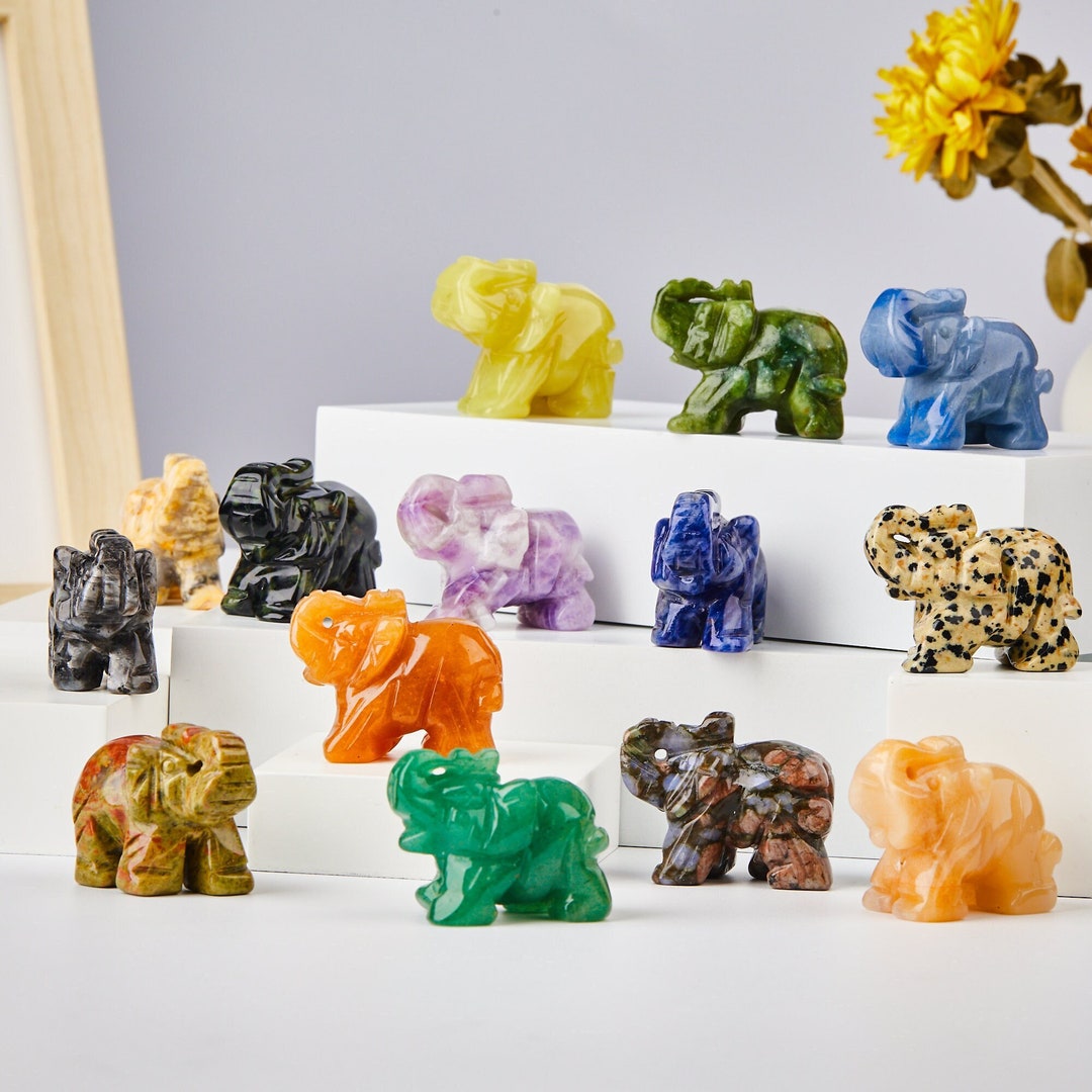 Hand Carved Crystal Elephant Sculpture/ Crystal Animal Carving/ Reiki ...