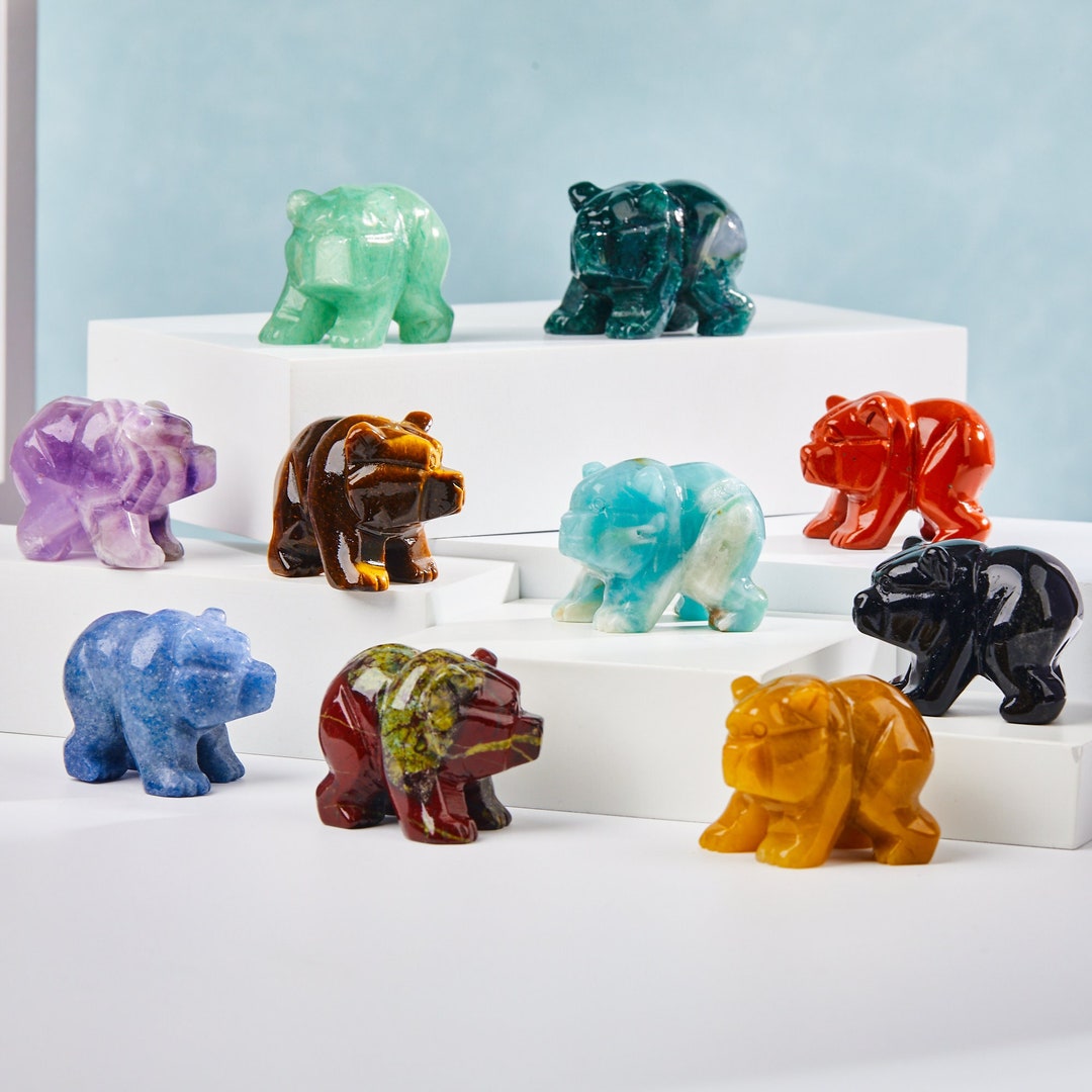 Carved Gemstone Bear Figurine: 1.5 Inch Crystal Animal Decor - Etsy