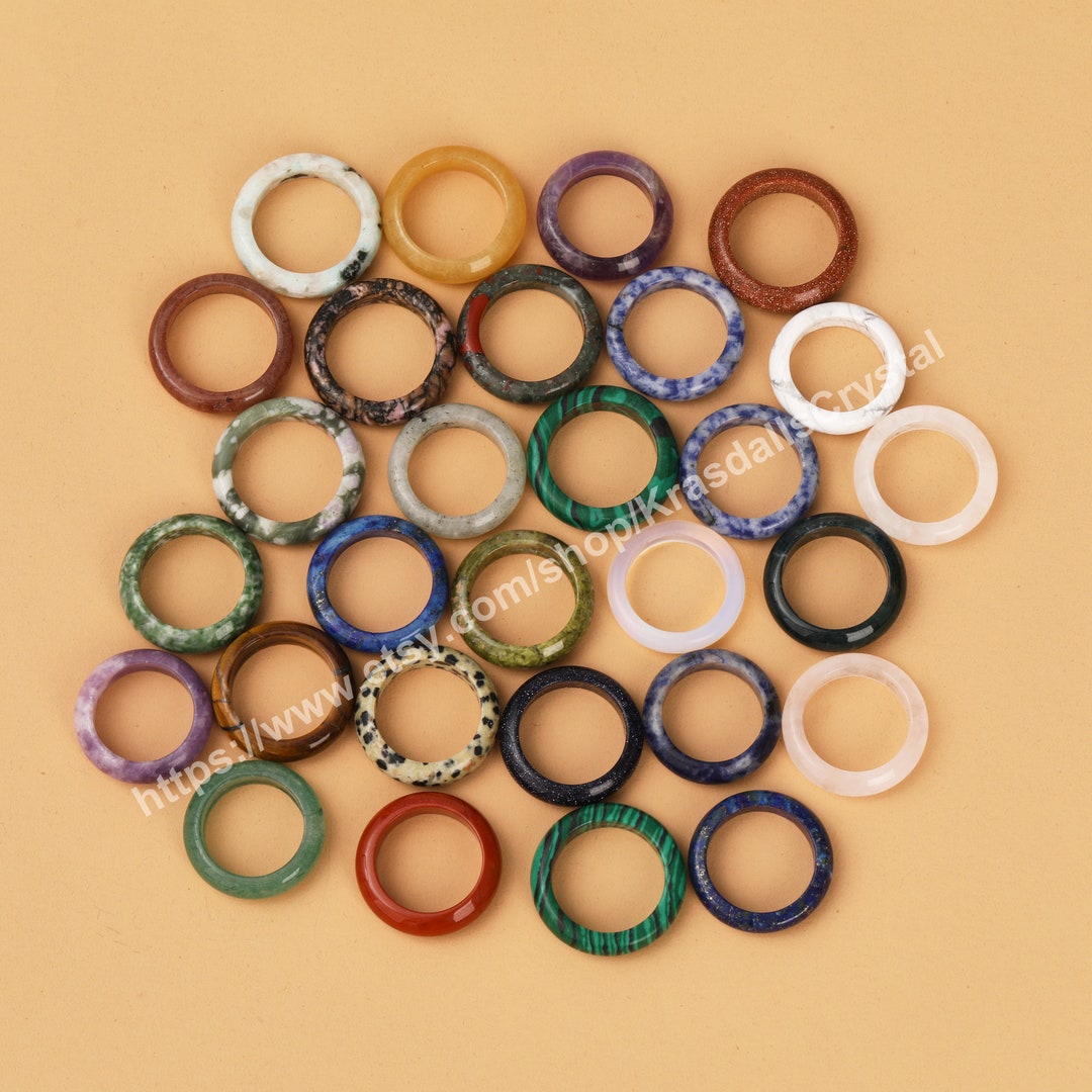 Natural Real Gemstone Rings , Crystal Ring , Genuine Stone Band Rings ...