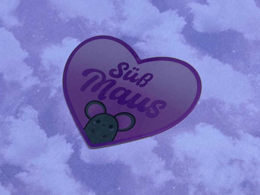 Cute Mouse Sticker in Heart Shape With Holographic Lettering and Border ...