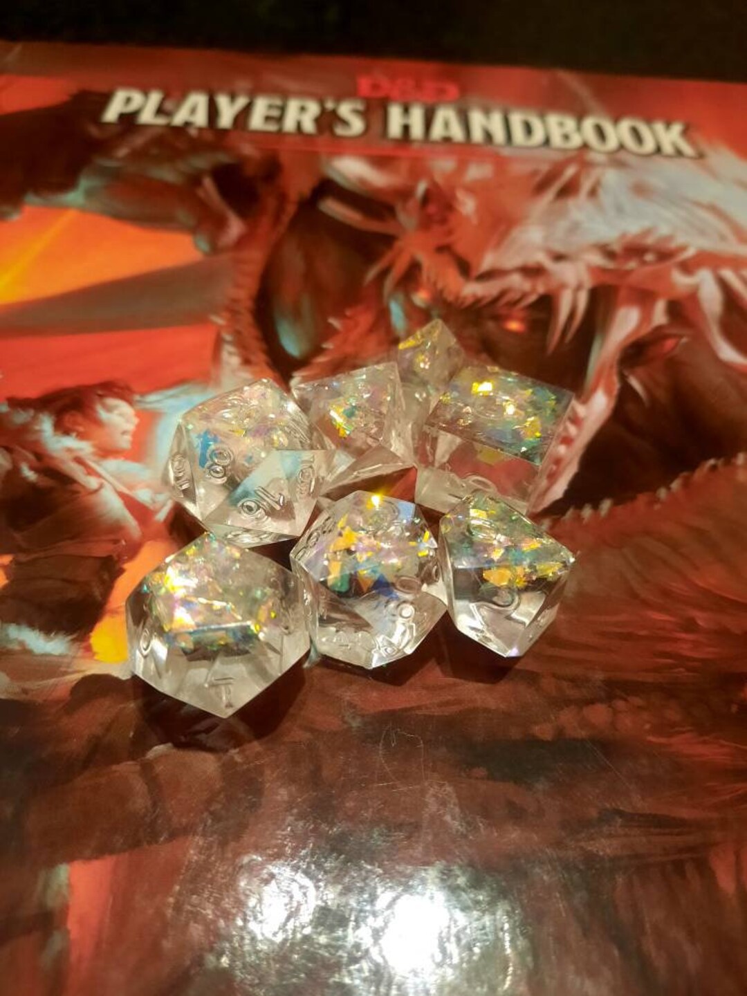 Holographic Sparkle - Sharp Edged Handmade 7 Piece Polyhedral Dice Set ...