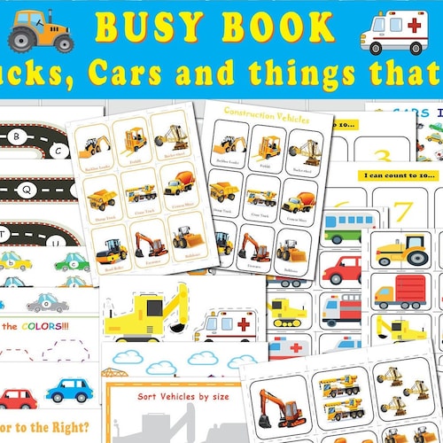 Trucks Cars and Things That Go Busy Book Learning Binder for - Etsy