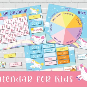 Kids Perpetual Calendar, Unicorn Theme Wall Calendar, Printable ...