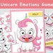 Emotions and Feelings Matching Game, Unicorn Theme Activity for Kids ...
