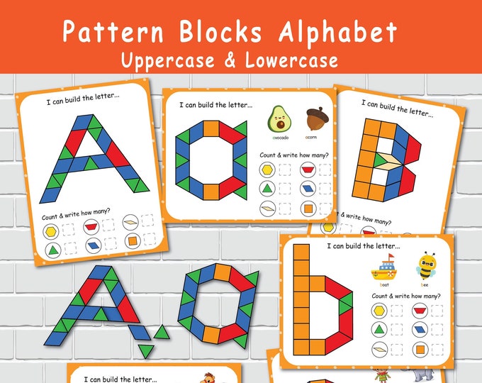Alphabet Pattern Blocks Activity, STEM Challenge Cards for Preschool ...