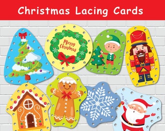 Christmas Lacing Cards, Preschool Fine Motor Skills Activity, Toddler ...