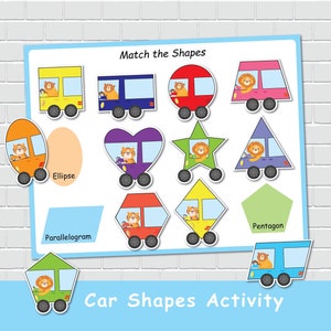 Cars Shape Matching Activity, 2D Shapes, Shapes Busy Book Page, File ...