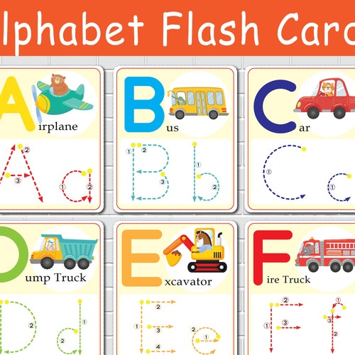 Alphabet Tracing Flashcards Cars and Trucks Printable Tracing - Etsy