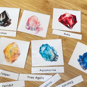 Gemstones Three Part Cards, Minerals and Crystals Montessori Flashcards ...