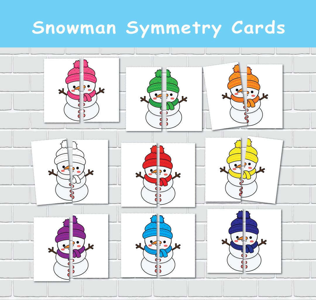 Snowman Symmetry Cards, Winter Game, Color Matching Activity - Etsy
