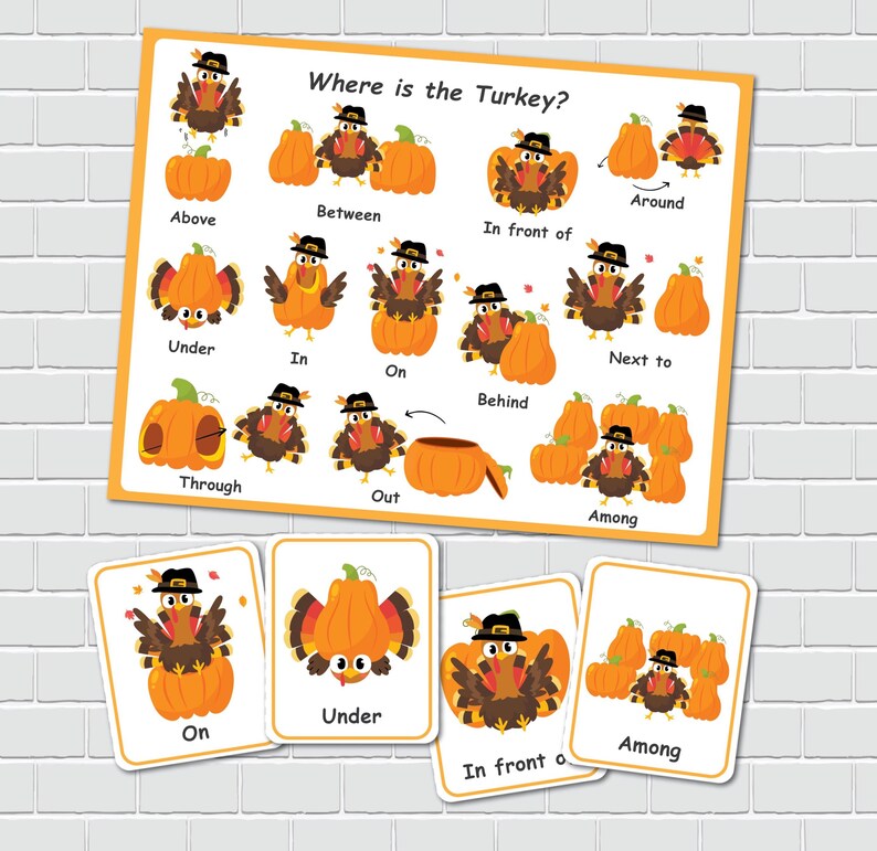 Turkey Prepositions Activity: Positional Words Poster & Flashcards ...